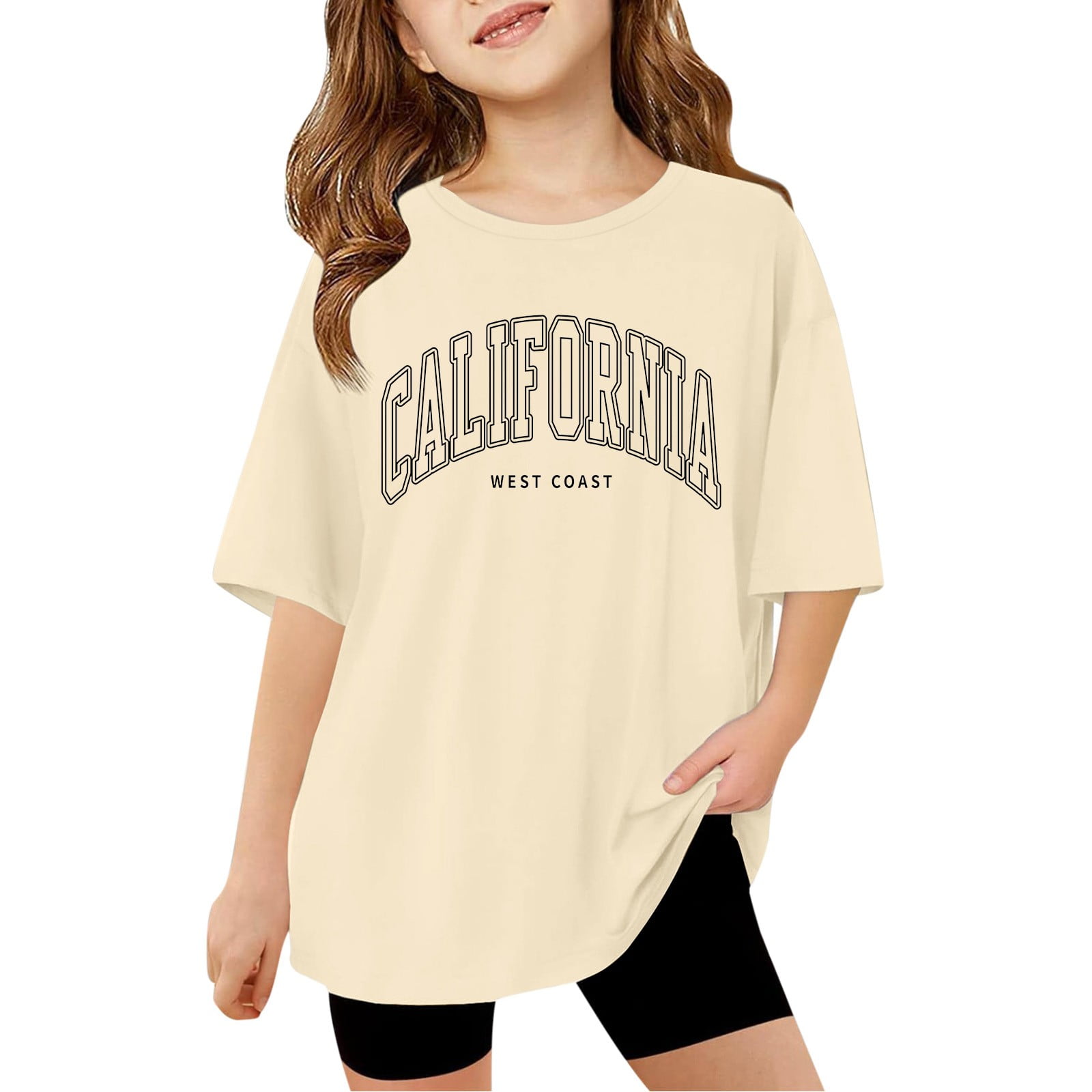Byoo Big Girls T-Shirt Letter Print Loose Fit T Shirt Short Sleeve Crew ...