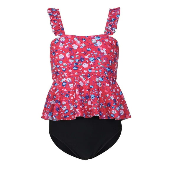 Byoo Big Girls Tankini Set UPF 50 Floral Print Peplum Ruffled Spaghetti ...
