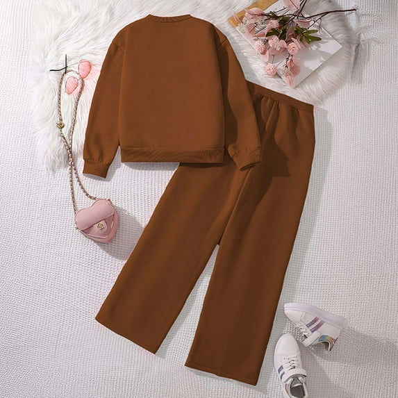 Byoo Big Girls Tracksuit Set Fleece Lined Heart Print Long Sleeve Top ...