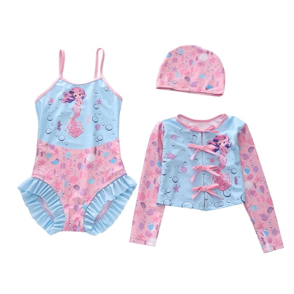 Byoo Big Girls UPF 50+ 3 Piece Swimsuit Set Cartoon Print Ruffle Rash ...