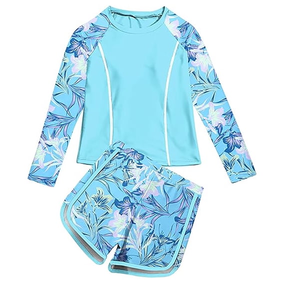 Byoo Big Girls UPF 50+ Rash Guard Swim Set Leopard Print Long Sleeve ...