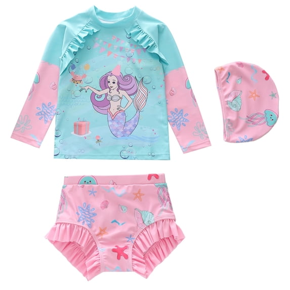 Byoo Big Girls UPF 50+ Three Piece Rash Guard Set Sea Life Print Long ...