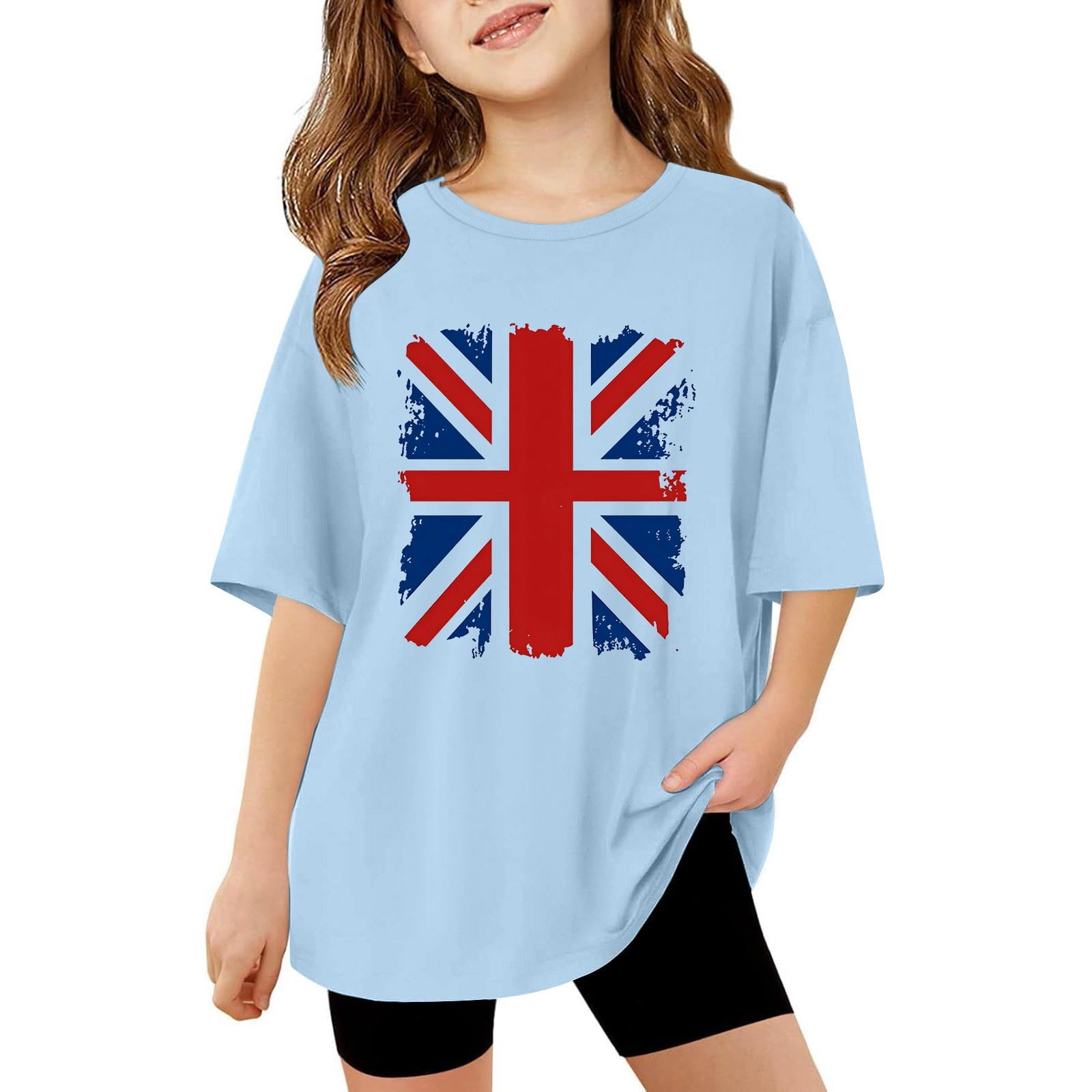 Byoo Big Girls Union Jack Graphic Tee Casual Oversized Short Sleeve ...