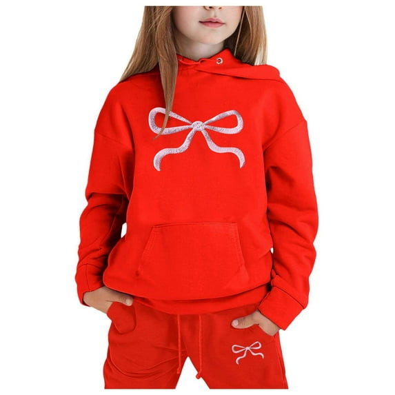 Byoo Bow Graphic Little Girl Sweatsuit Outfit Pullover Hooded ...