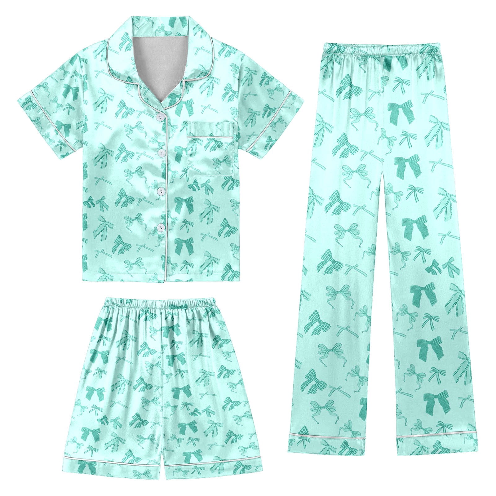 Byoo Bow Graphic Little Girls Outfit Set Silk Short Sleeve Tee Shorts ...