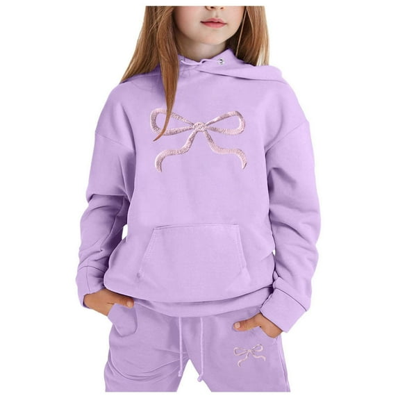 Byoo Bow Graphic Toddler Girl Sweatsuit Outfit Pullover Hooded ...