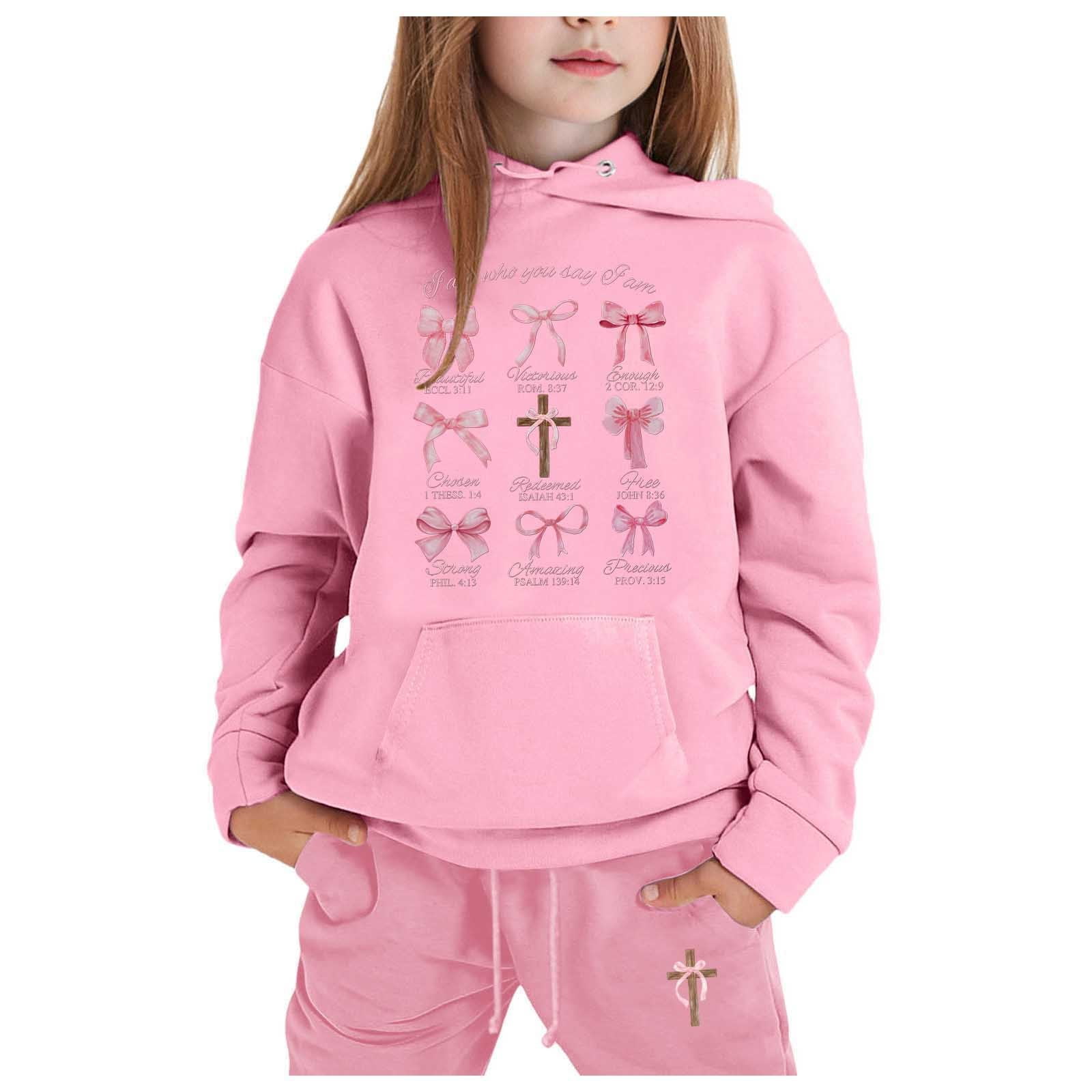 Byoo Bow Graphic Tracksuit for Tween Girls Long Sleeve Pullover Hoodie ...