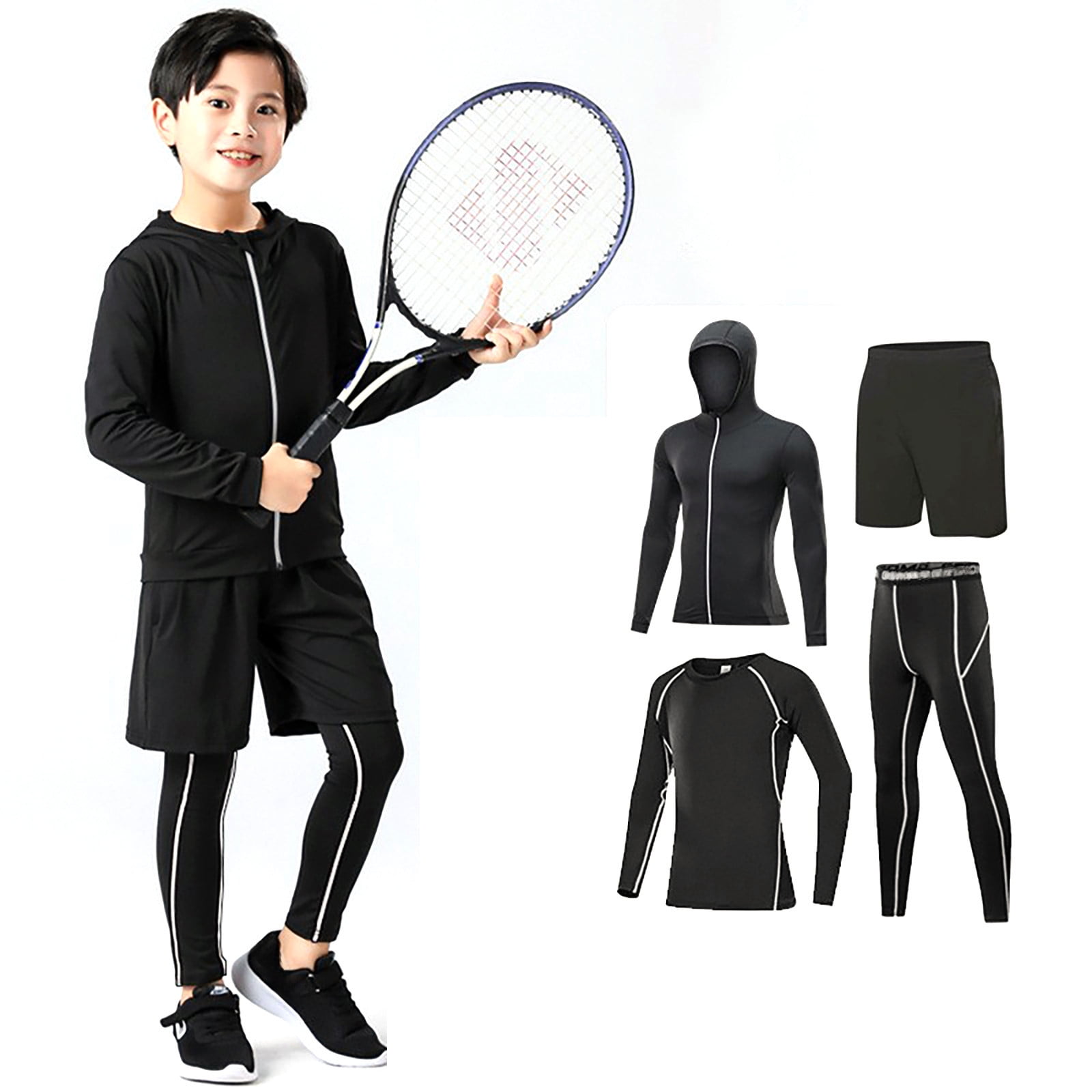 Byoo Boys Girls Solid Athletic Compression Hoodie Tee Leggings Shorts ...