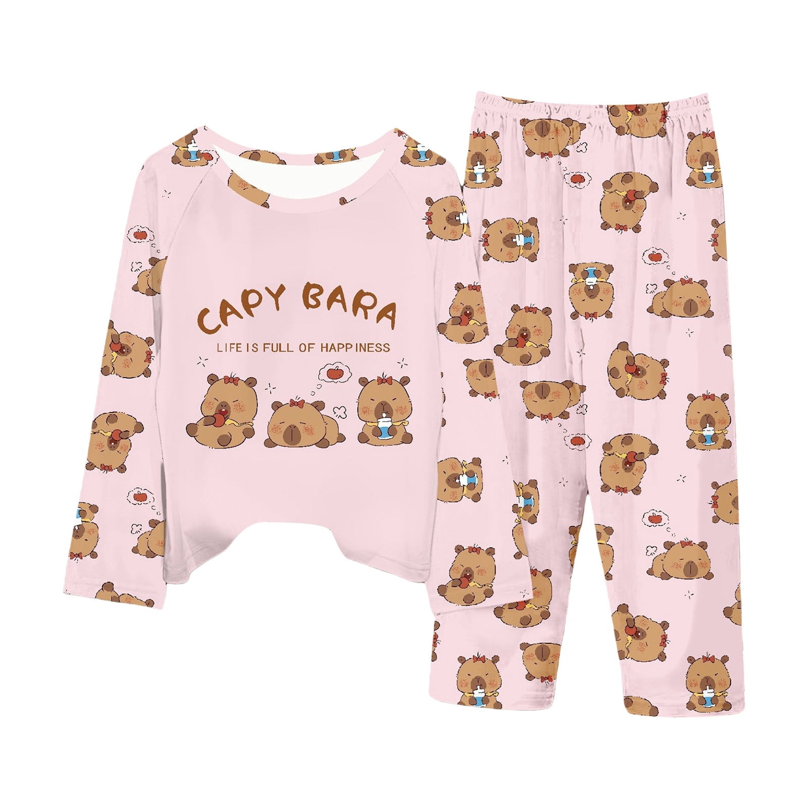 Byoo Capybara Print Toddler Girls Sleepwear Set Cute Long Sleeve Crew ...