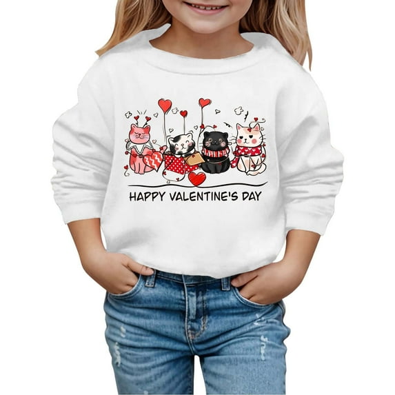 Byoo Cat Printed Sweatshirt for Little Girl Valentine Day Comfort Long ...
