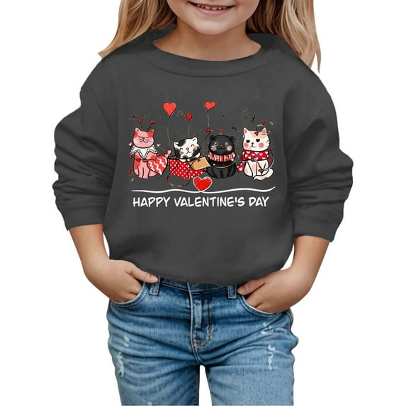 Byoo Cat Printed Sweatshirt for Little Girl Valentine Day Comfort Long ...