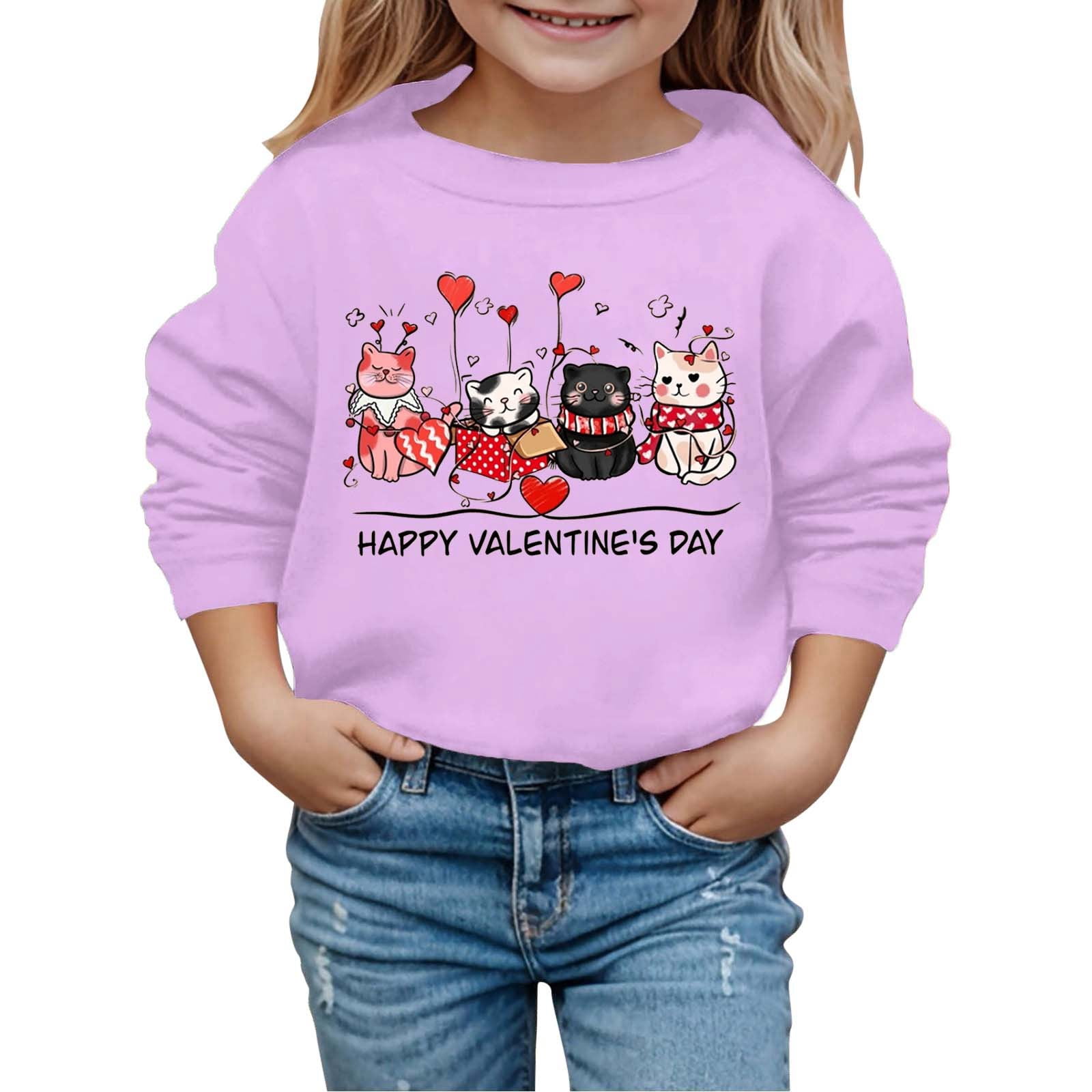 Byoo Cat Printed Sweatshirt for Toddler Girl Valentine Day Comfort Long ...