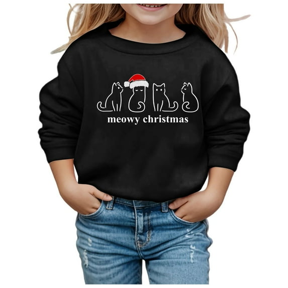 Byoo Christmas Casual Sweatshirt for Toddler Girl Cute Cat Print Crew ...