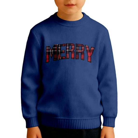Byoo Christmas Sweatshirt for Tween Boy Plaid Letter Graphic Crew Neck ...