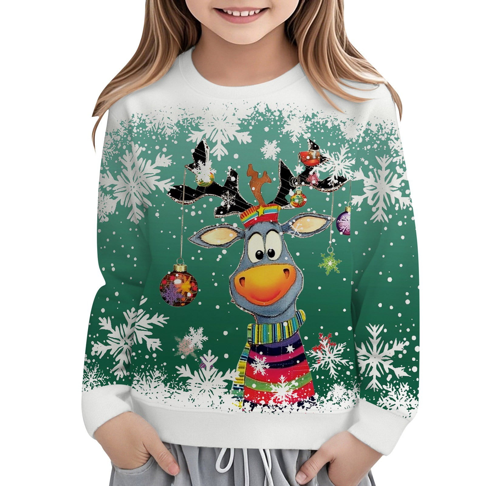 Byoo Christmas Toddler Girls Sweatshirt Reindeer Print Long Sleeve ...