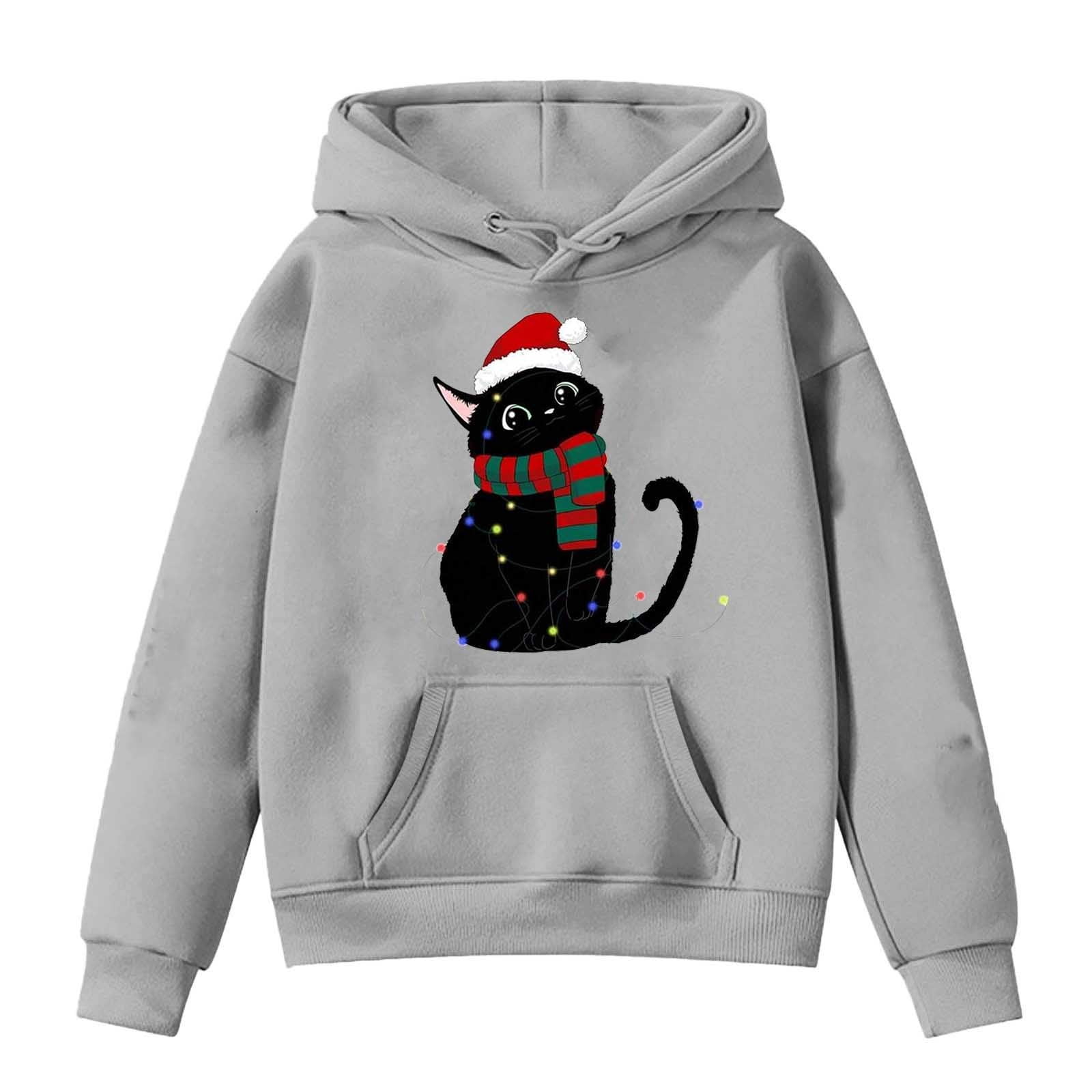 Byoo Christmas Tween Girls Hoodie Cute Cat Print Hoody Full Sleeved ...