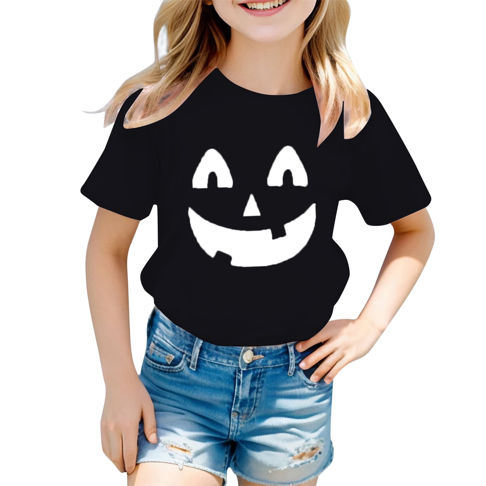Byoo Cotton Tee Top for Tween Girl Soft Daily Pumpkin Expression ...