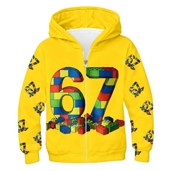 Byoo Full Zip Hoodie for Big Boy 67 Number Graphic Full-Sleeved Hoody ...