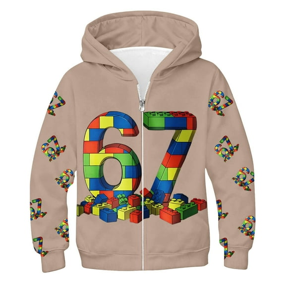 Byoo Full Zip Hoodie for Toddler Boy 67 Number Graphic Full-Sleeved ...
