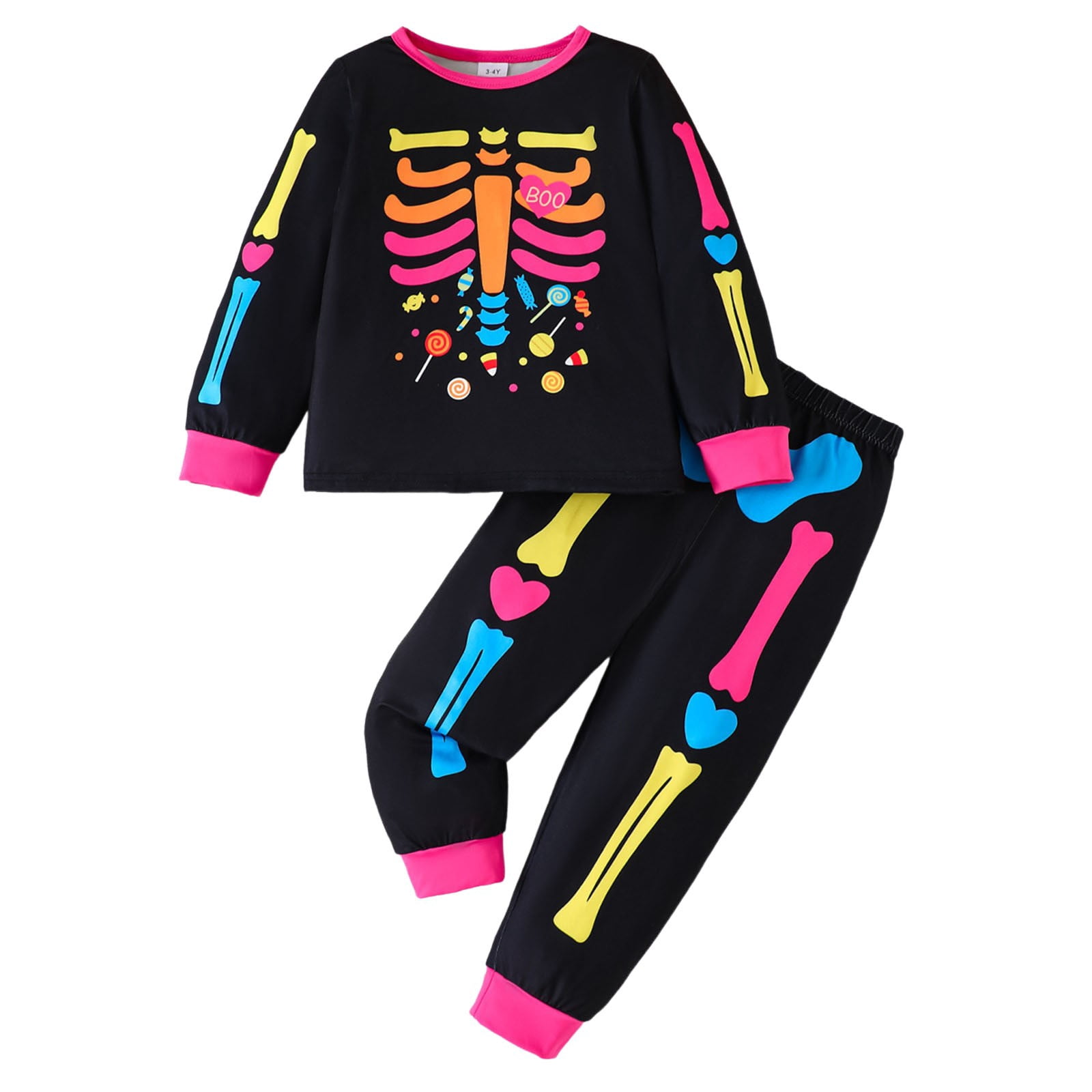 Byoo Girls Halloween Pajamas Skeleton Print Long Sleeve Top Pants ...