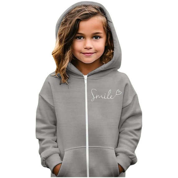Byoo Girls Hoodies Zip Cute Heart Print Kangaroo Pocket Solid Pullover ...