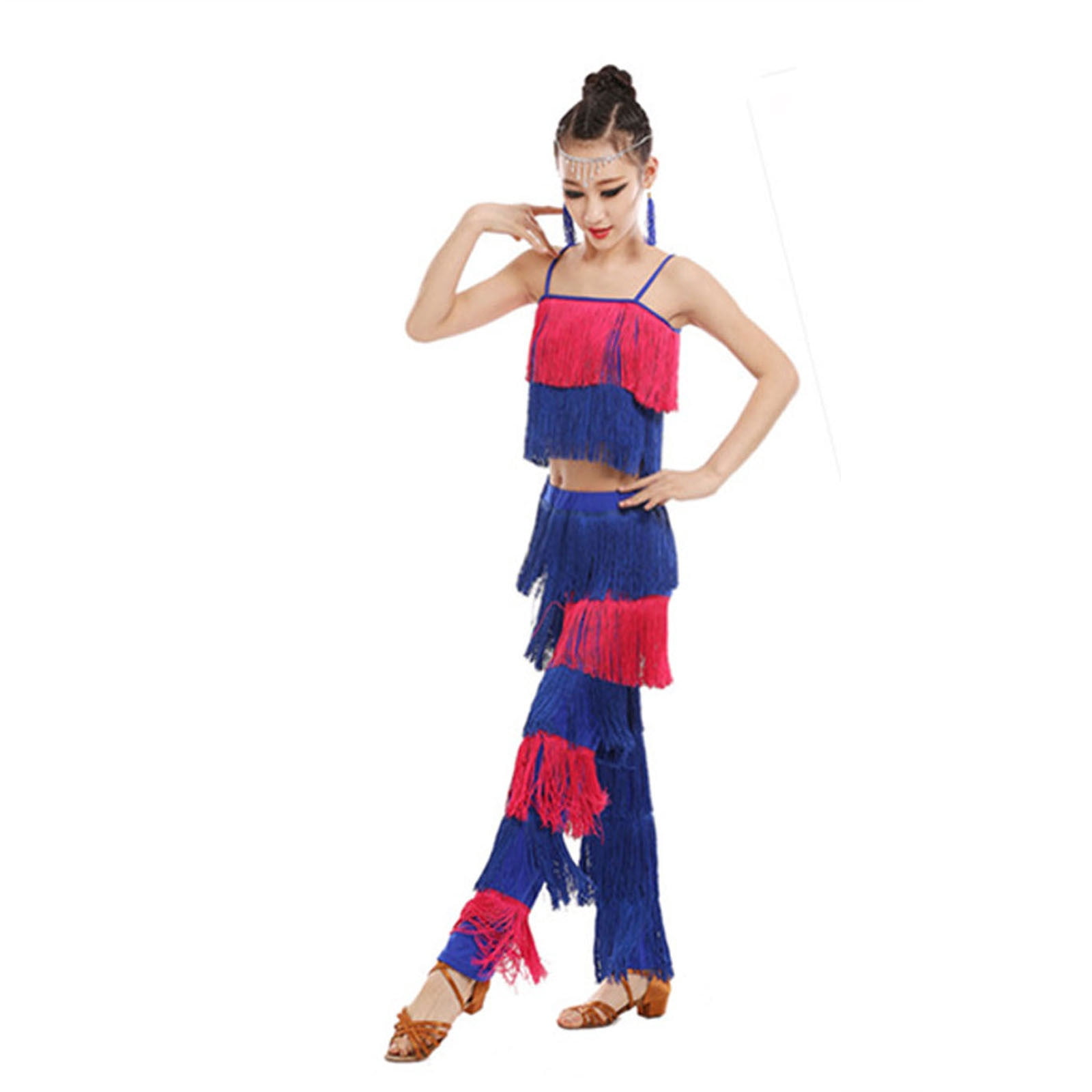 Byoo Girls Latin Ballroom Dance Outfits Set Tassel Camisole Fringe ...