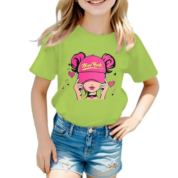 Byoo Graphic Tee for Girls Cartoon Print Short Sleeve Crew Neck T Shirt ...