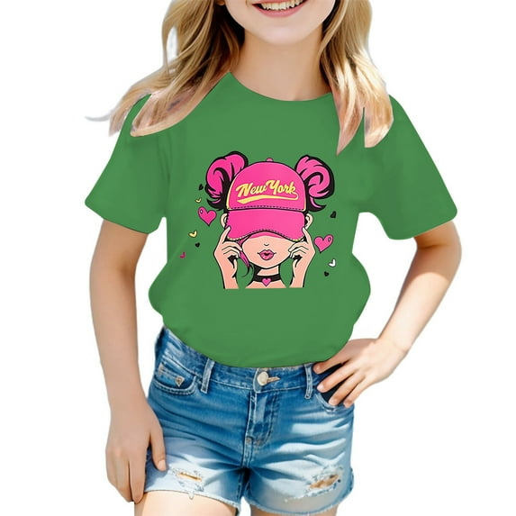 Byoo Graphic Tee for Girls Cartoon Print Short Sleeve Crew Neck T Shirt ...