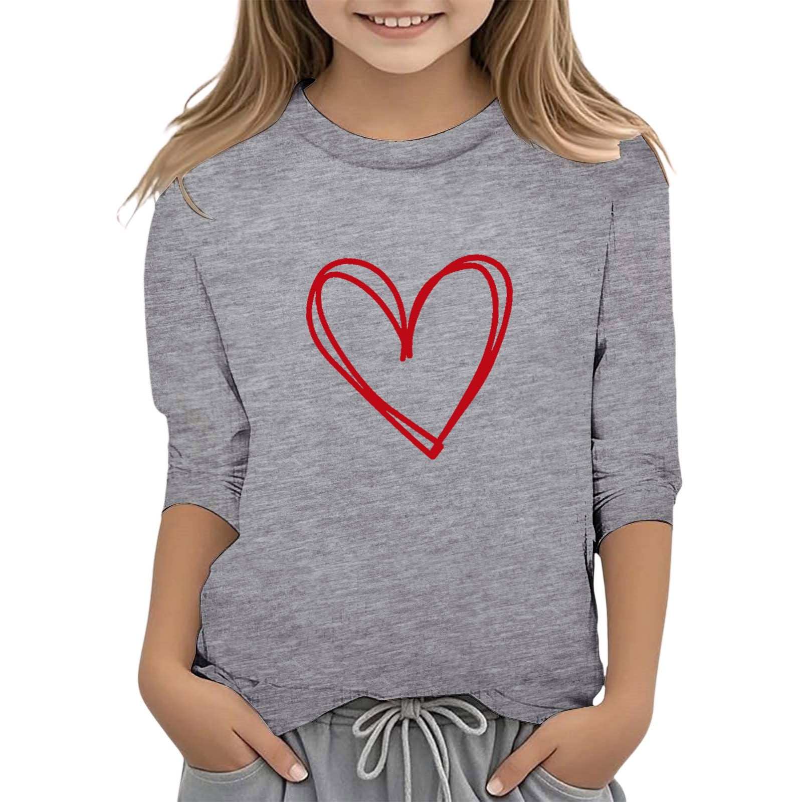Byoo Heart Graphic T-Shirt for Little Girl Valentine Soft 3/4 Sleeve ...