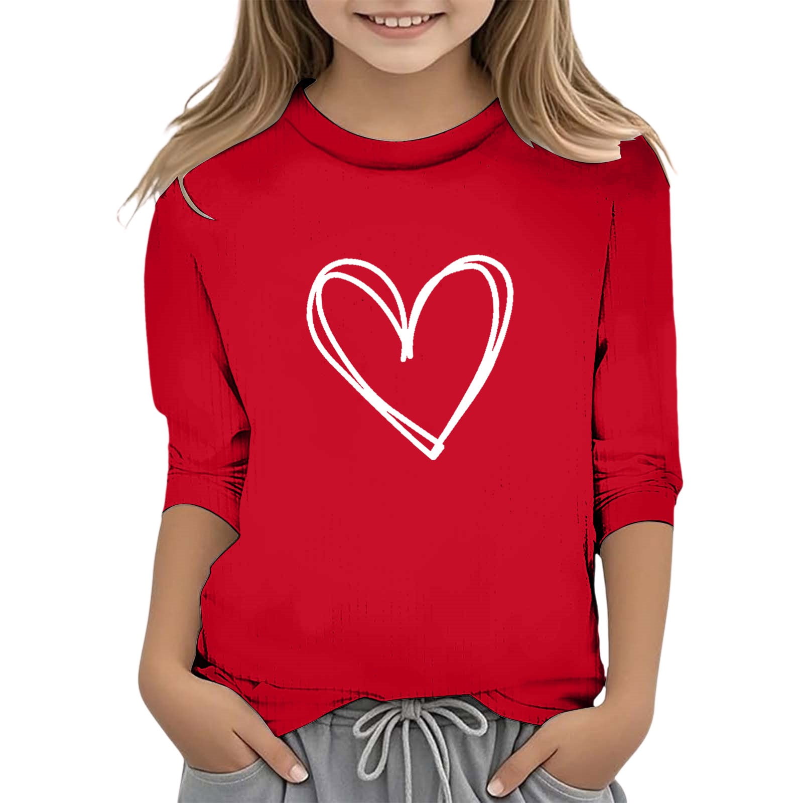 Byoo Heart Graphic T-Shirt for Tween Girl Valentine Soft 3/4 Sleeve ...
