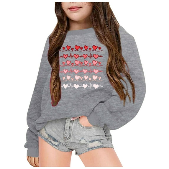 Byoo Heart Painted Sweatshirt for Big Girls Valentine Day Crewneck Long ...