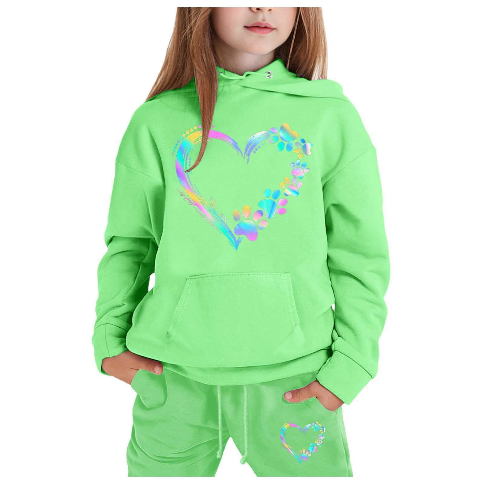 Byoo Heart Print Tween Girls Outfit Set Full Sleeve Sweatshirt ...