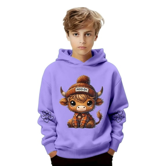 Byoo Hoodie for Big Boy Cartoon Cow Printing Hoody Long-Sleeved Child ...