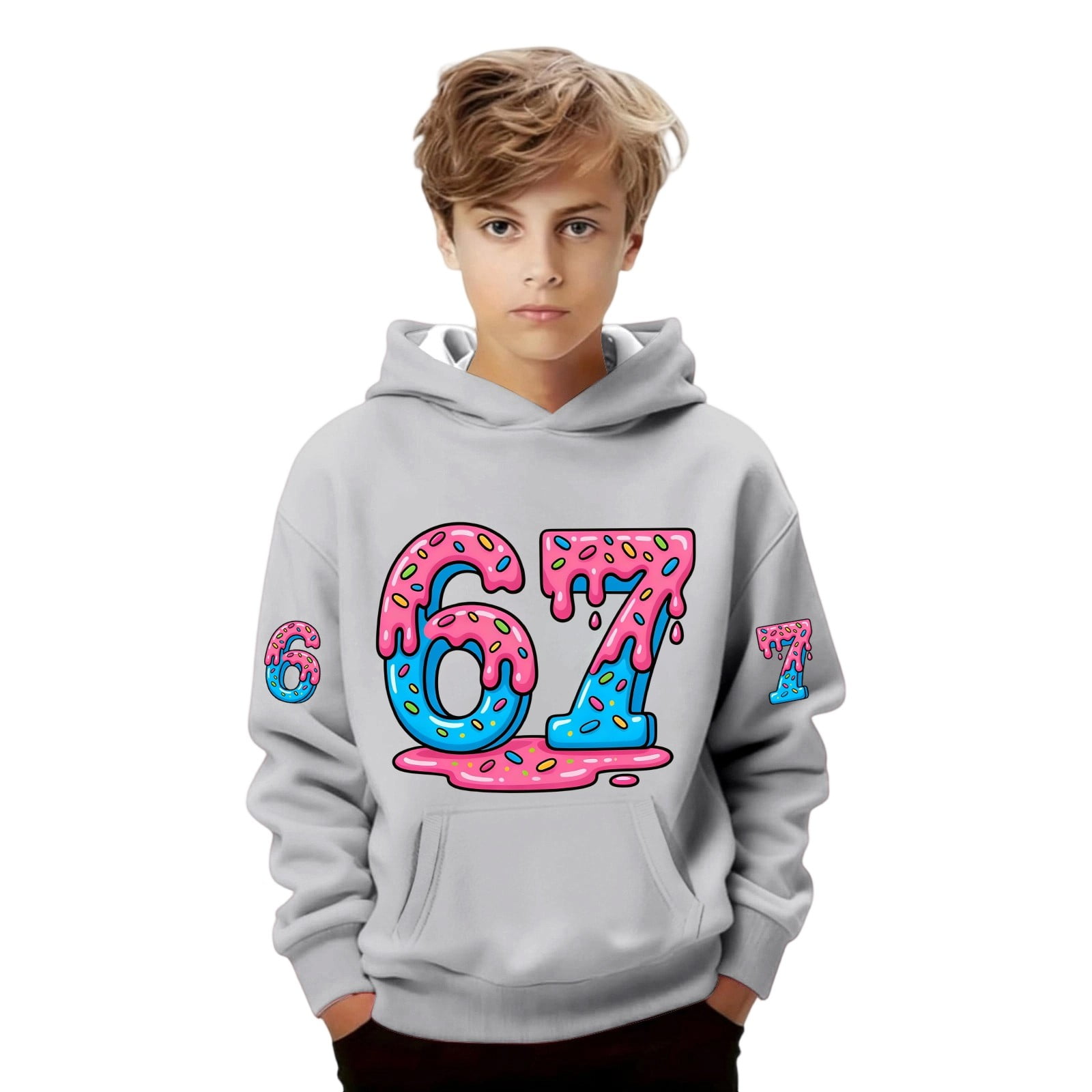 Byoo Hoodie for Big Girl 67 Number Graphic Kangaroo Pocket Full-Sleeved ...