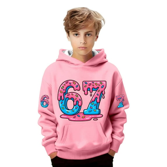 Byoo Hoodie for Big Girl 67 Number Graphic Kangaroo Pocket Full-Sleeved ...