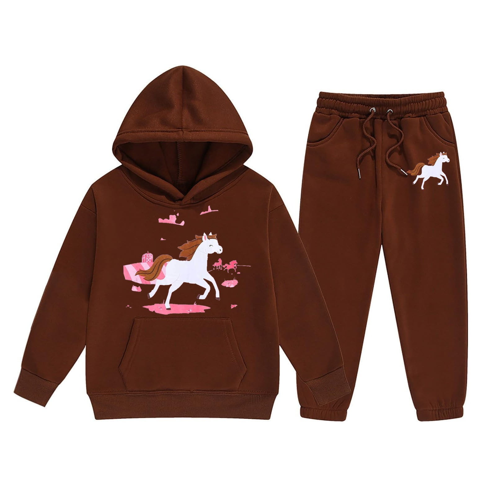 Byoo Horse Print Outfits Pocket Hooded Sweatshirt Drawstring Joggers ...