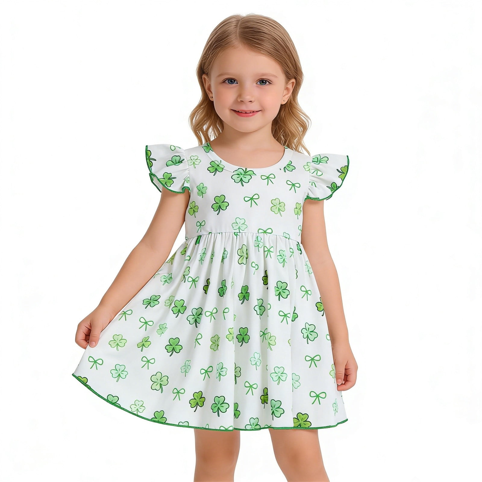 Byoo Infant Girls' Dress Shamrock Leaf Print Flutter Sleeve Twirl ...