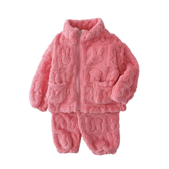 Byoo Infant Girls Flannel Homewear Outfit Fleece Solid Color Full Zip ...