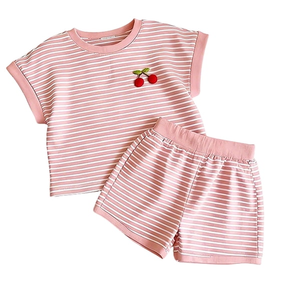 Byoo Infant Girls Two-Piece Outfit Striped Cherry Embroidery Top and ...