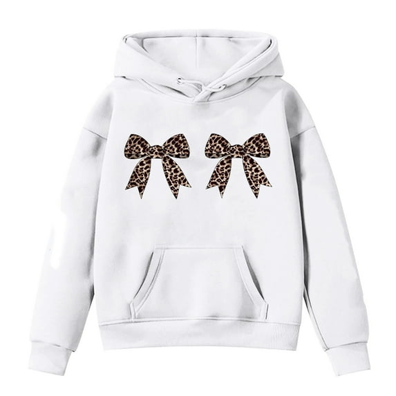 Byoo Leopard Bow Printed Little Girls Hoodie Casual Round Neck Long ...