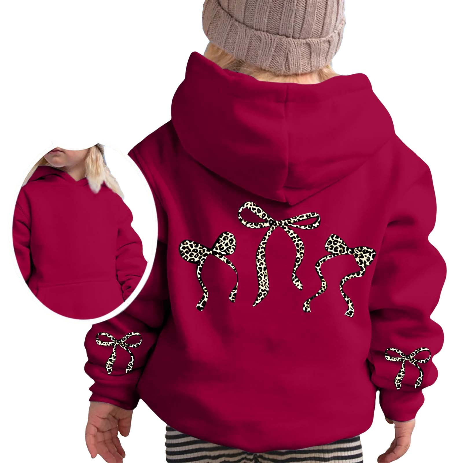 Byoo Leopard Bow Printing Tween Girl Hoodie Active Long-Sleeved Hooded ...