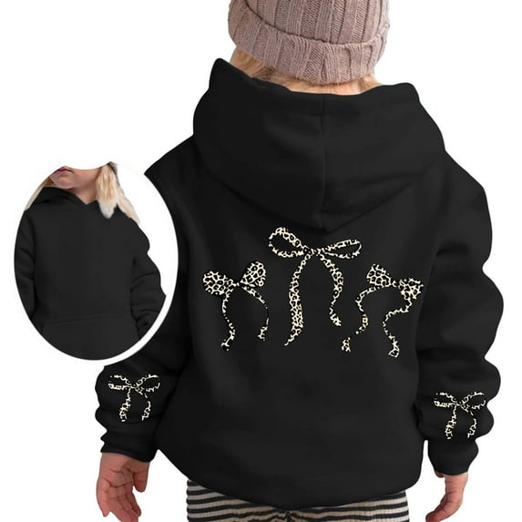 Byoo Leopard Bow Printing Tween Girl Hoodie Active Long-Sleeved Hooded ...