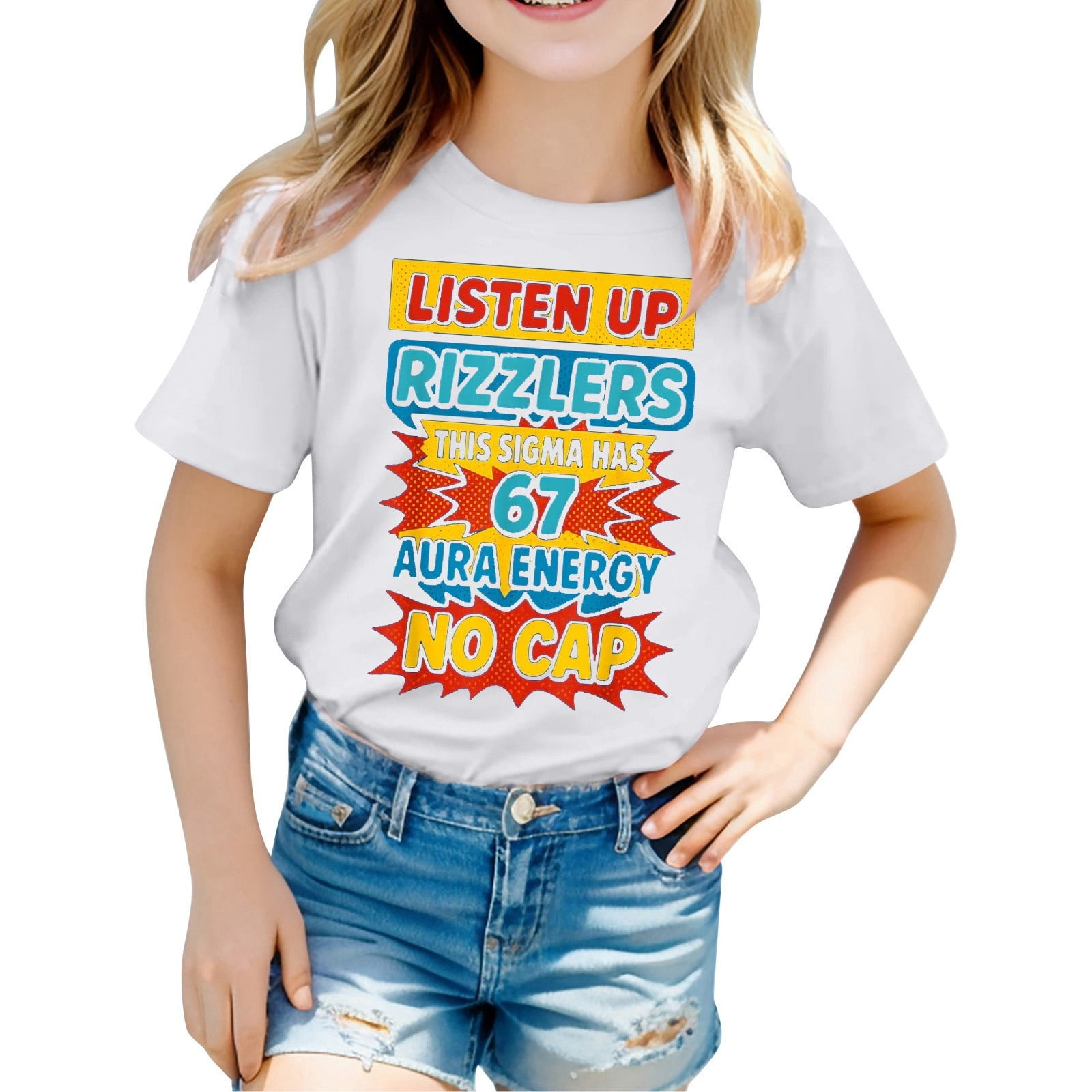 Byoo Letter Printed Tween Girl Tee Shirt Luminous Unisex Graphic Short ...