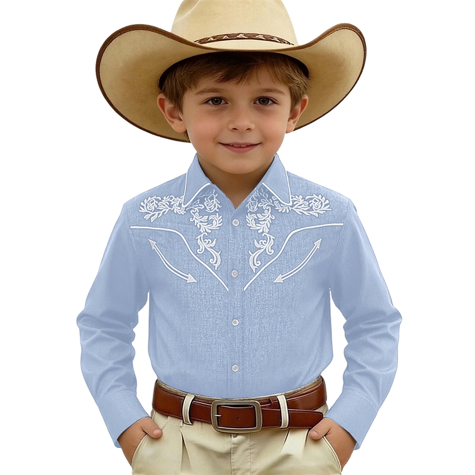 Byoo Little Boy Western Floral Embroidered Long Sleeve Shirt Casual ...