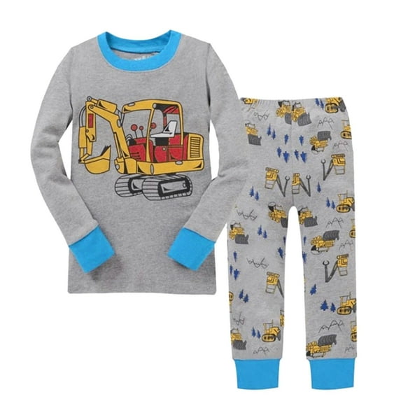 Byoo Little Boy's Cartoons Excavator Printed Sleepwear Set Long Sleeve ...
