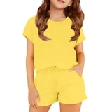 Byoo Little Girl Casual Outfit Set Soft Solid Color Short Sleeve Tee ...