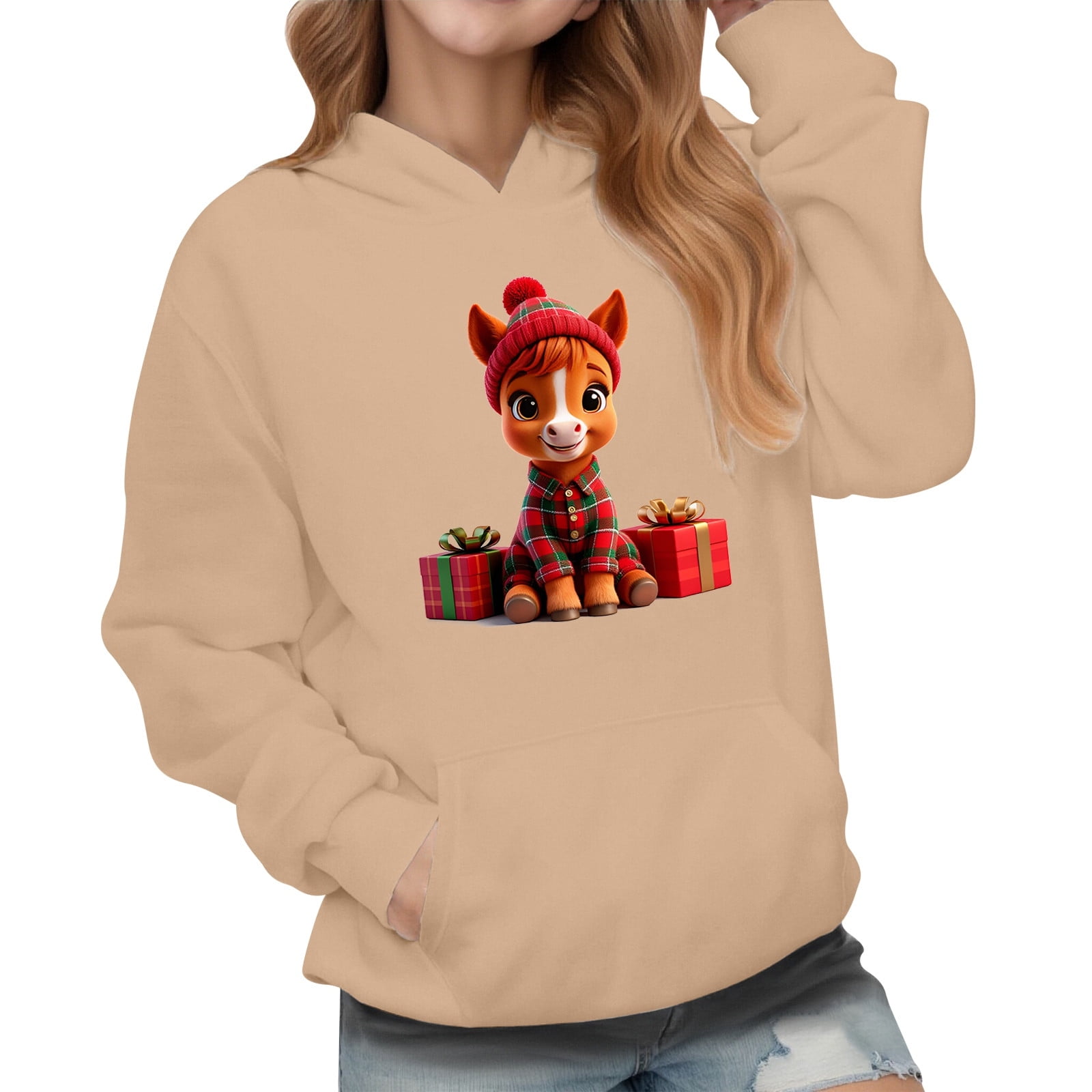 Byoo Little Girl Christmas Hoodie Cartoon Animal Graphic Pocket Comfort ...