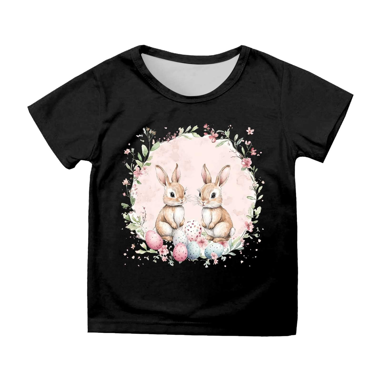 Byoo Little Girl Easter Tee Shirt Summer Basic Bunny Print Short Sleeve ...