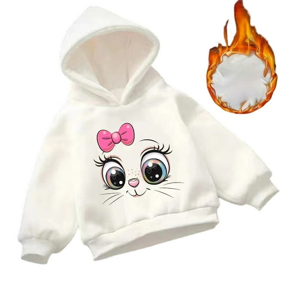 Byoo Little Girl Hoodie Oversized Cartoon Cat Printed Long Sleeved ...
