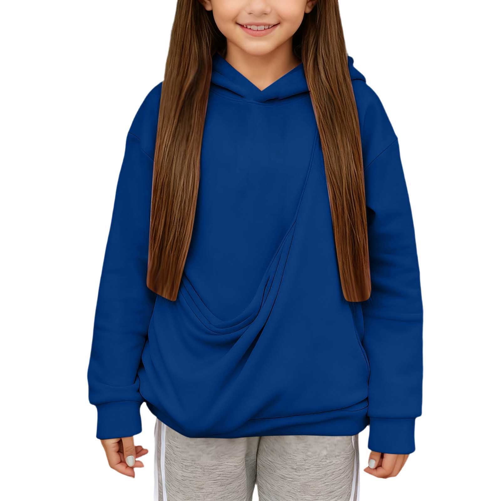 Byoo Little Girl Solid Color Hoodie Loose Fit Puppies Cats Shoulder ...